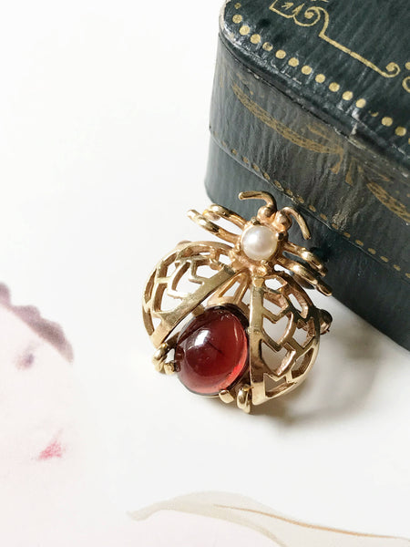 Golden Garnet and Pearl Ladybug Brooch – Stacey Fay Designs